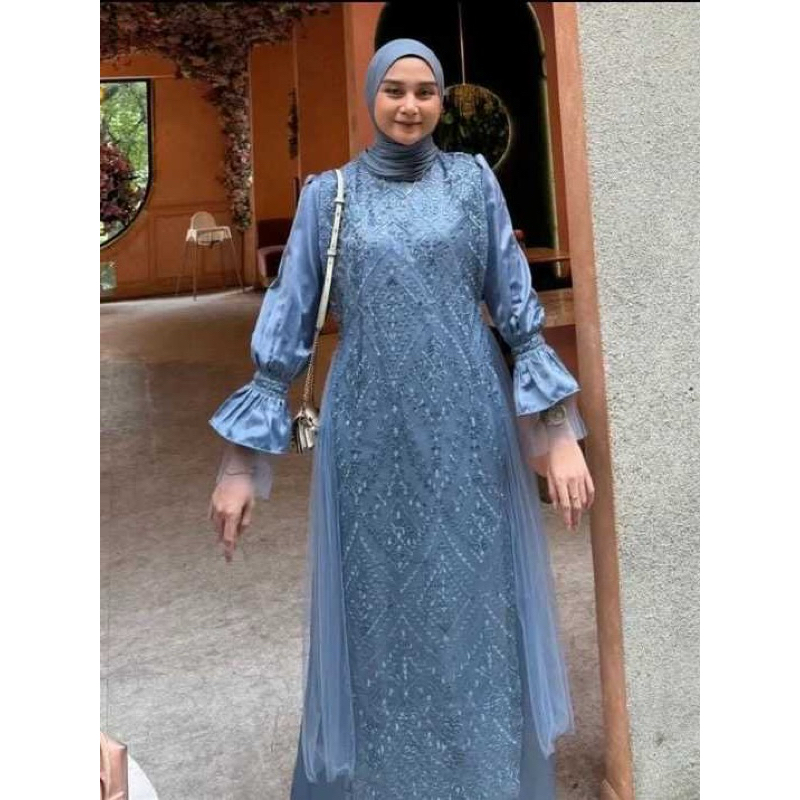 Jual LINNI DRESS BAHAN ARMANY SILK MIX TULLE POLOS OUTER BROKAT SIZE M ...