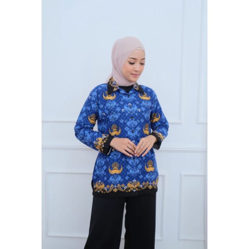 Jual BATIK KORPRI WANITA TERBARU 2024 LAPIS FURING KERAH HITAM | Shopee Indonesia