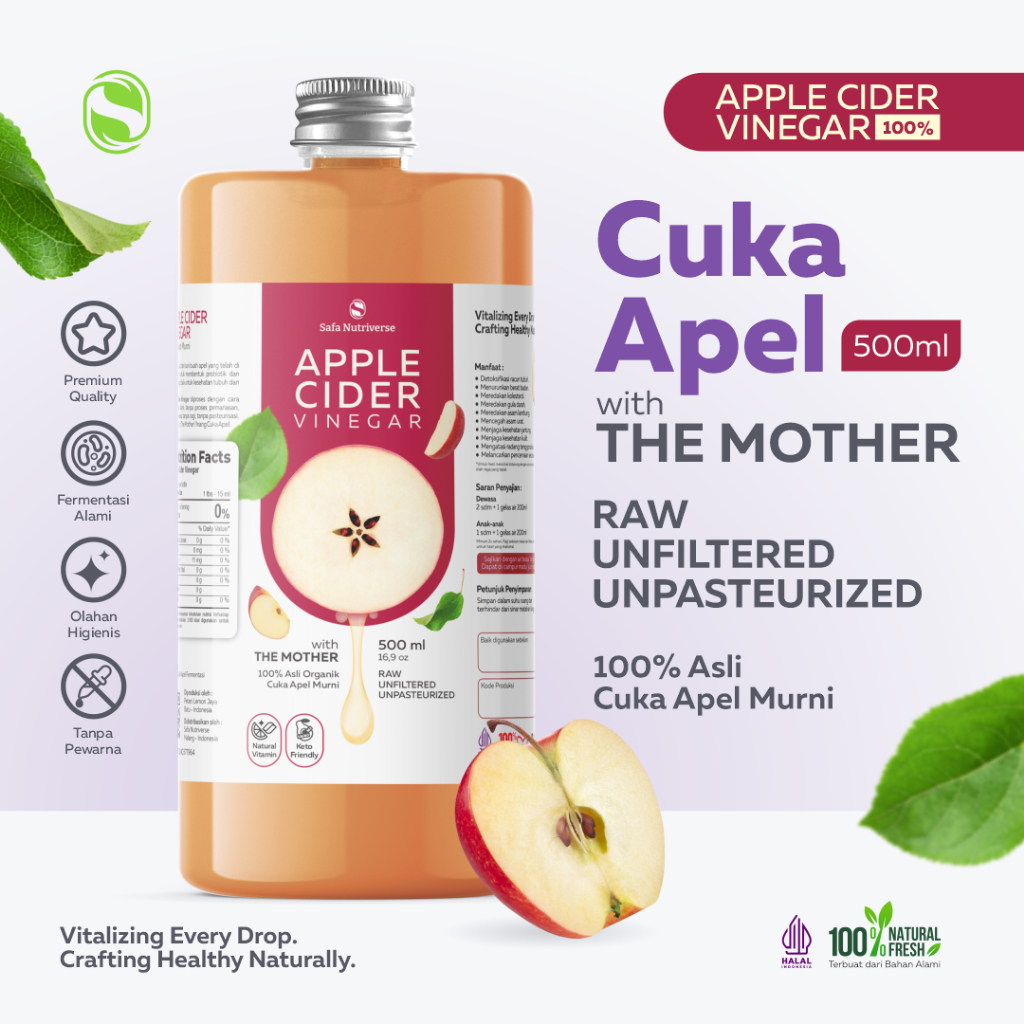 Jual Cuka Apel with the Mother / Apple Cider Vinegar 100% Apel Asli ...