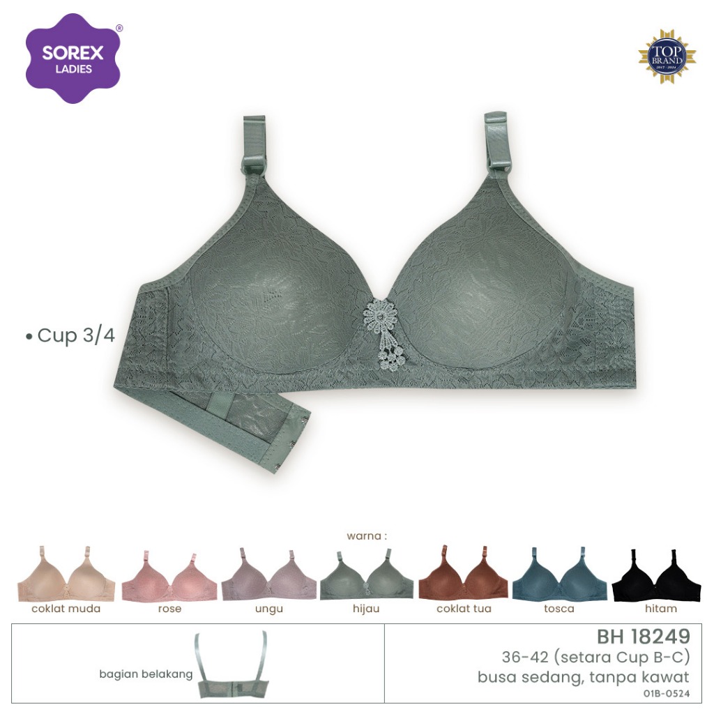 Jual Bra BH Sorex 18249 Tanpa Kawat Busa Sedang Kait 3 (Cup B-C) | Shopee Indonesia