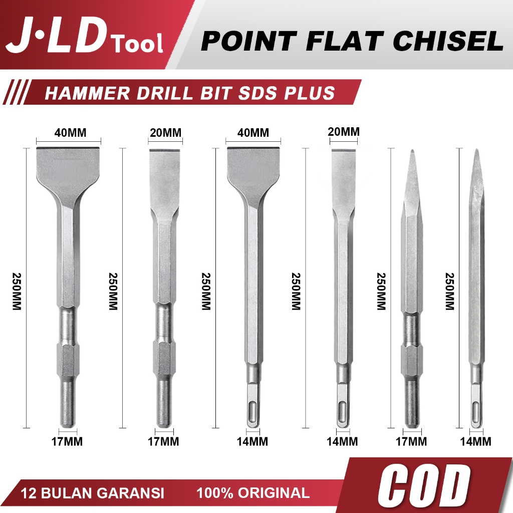 Jual JLD Mata Bor Bobok Beton SDS PLUS Point Flat Chisel 250MM Hammer ...