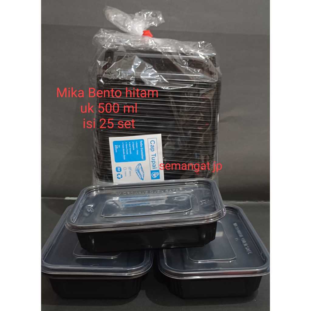 Jual Thinwall Hitam Mika Bento Hitam kotak makan 500ml isi 25 set ...
