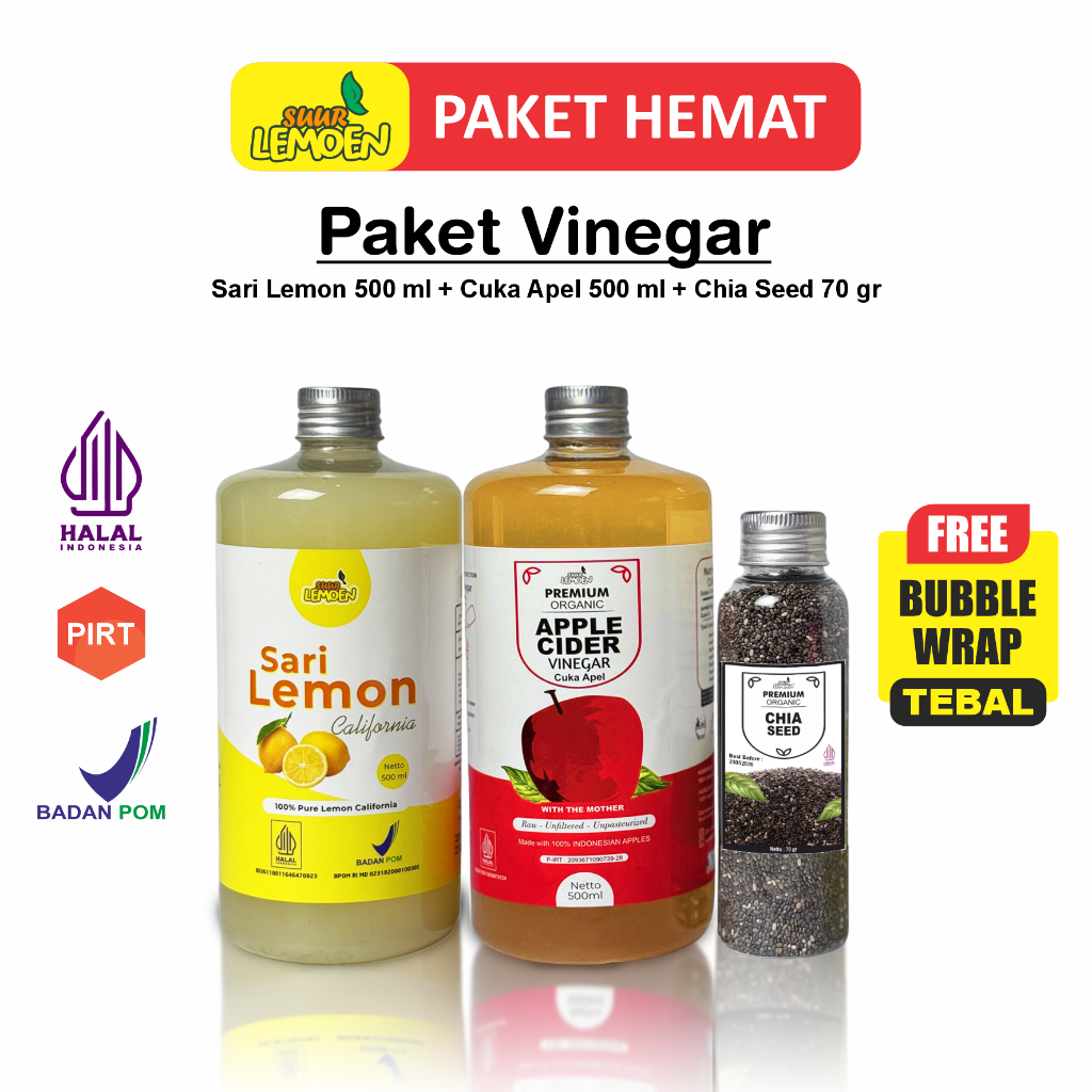 Jual Suur Lemoen Paket - Cuka Apel 500ML, Sari Lemon 500ML, dan Chia ...