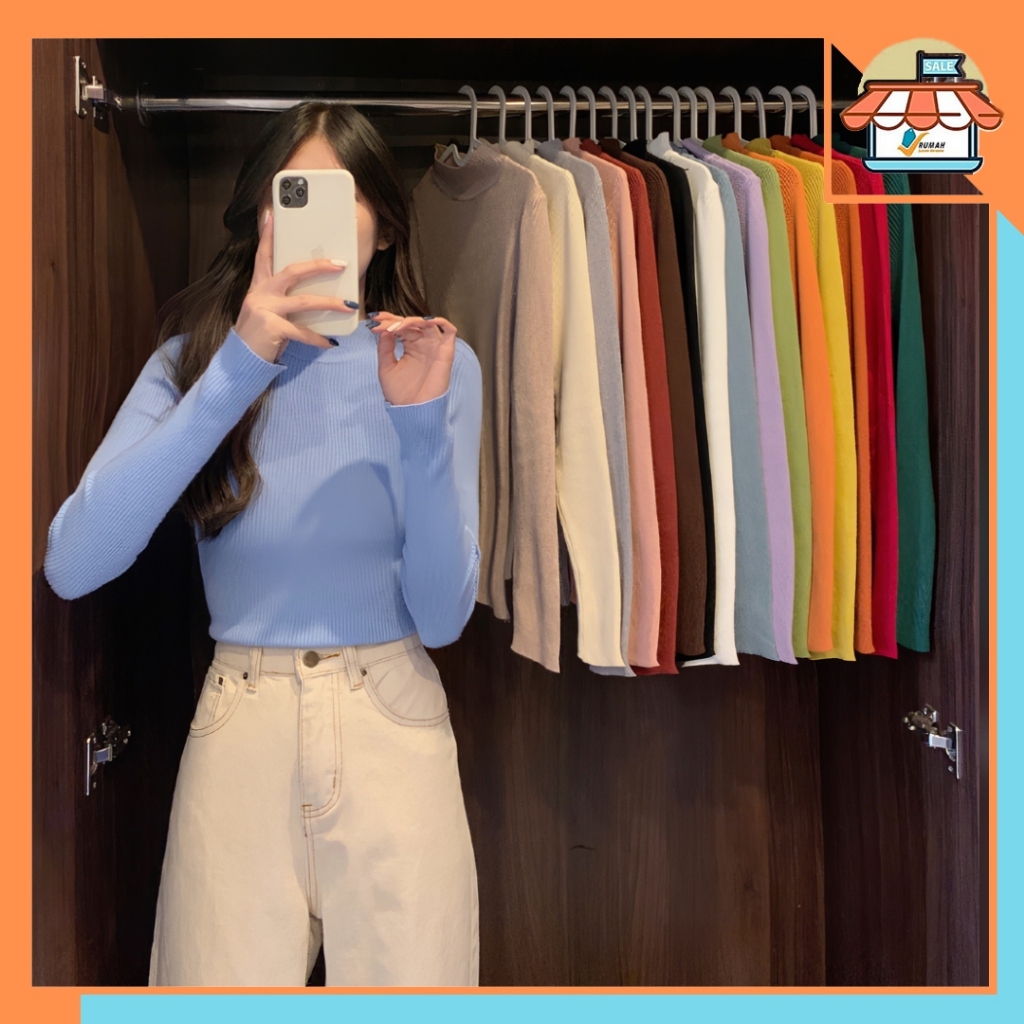 Jual RSB BJ461 Baju Wanita Rajut Lengan Panjang Inner Rajut Turtleneck ...