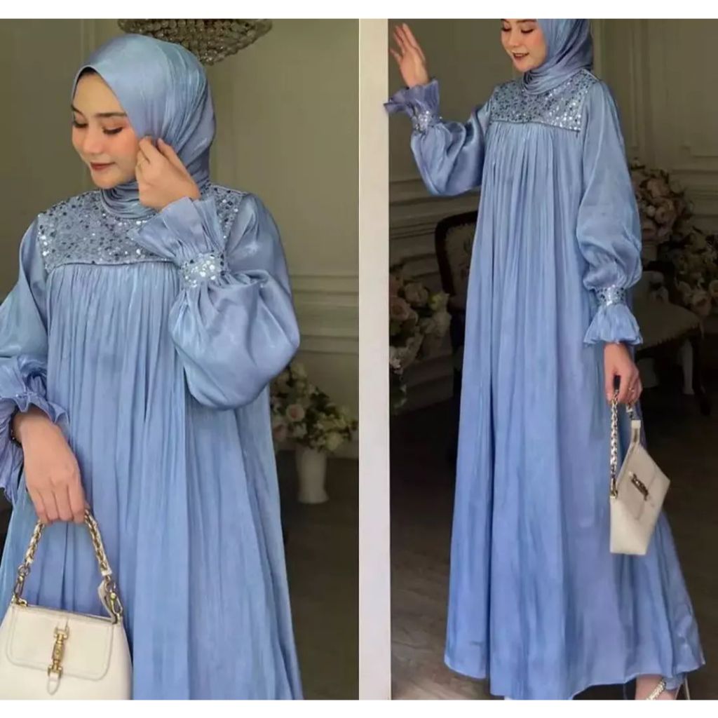 Jual SHIMMER DRESS BUSUI FRIENDLY GAMIS PESTA MIX TILE KEKINIAN/CLARA ...