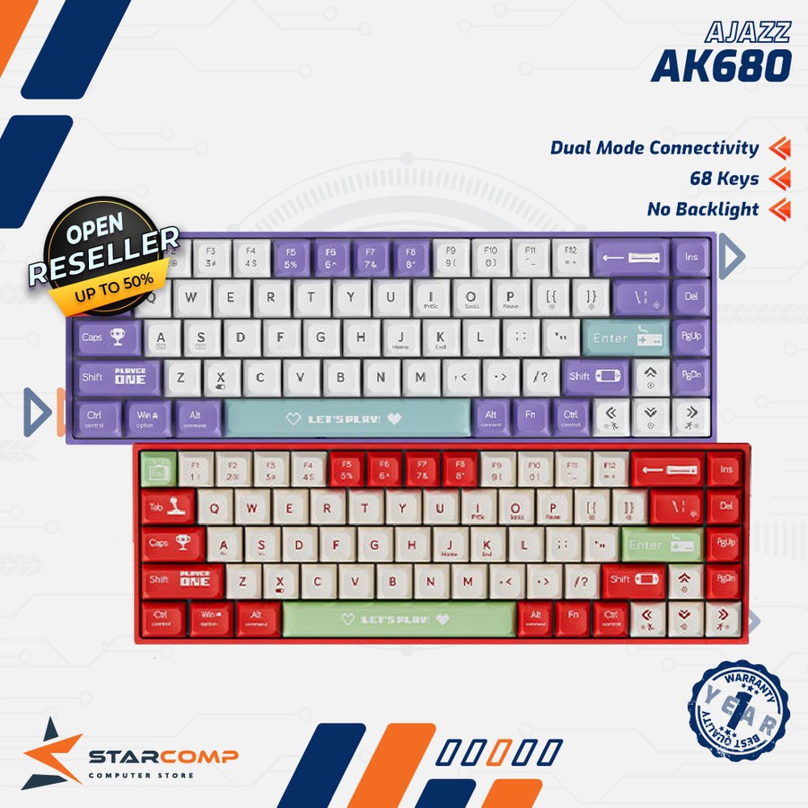 Jual Ajazz AK680 Mechanical Keyboard Wireless Dual Mode Connectivity 68 ...