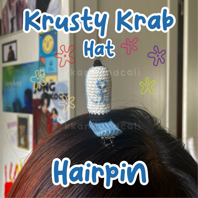Jual Crochet Krusty Krabs / Spongebob Hat Hairpin | Jepit Rambut Rajut ...