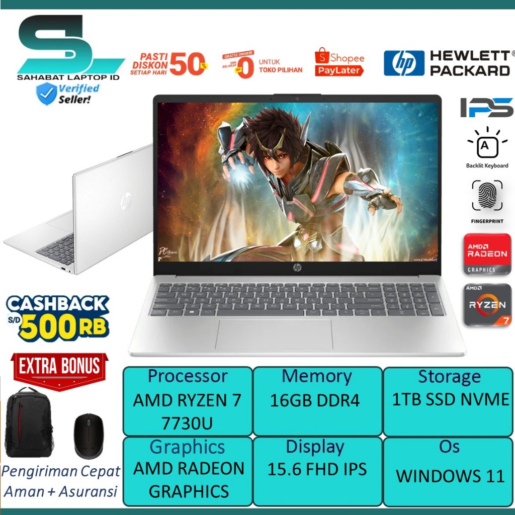 Jual Laptop hp 15 amd ryzen 7 7730u ram 16gb ssd1tb radeon graphics fhd ...