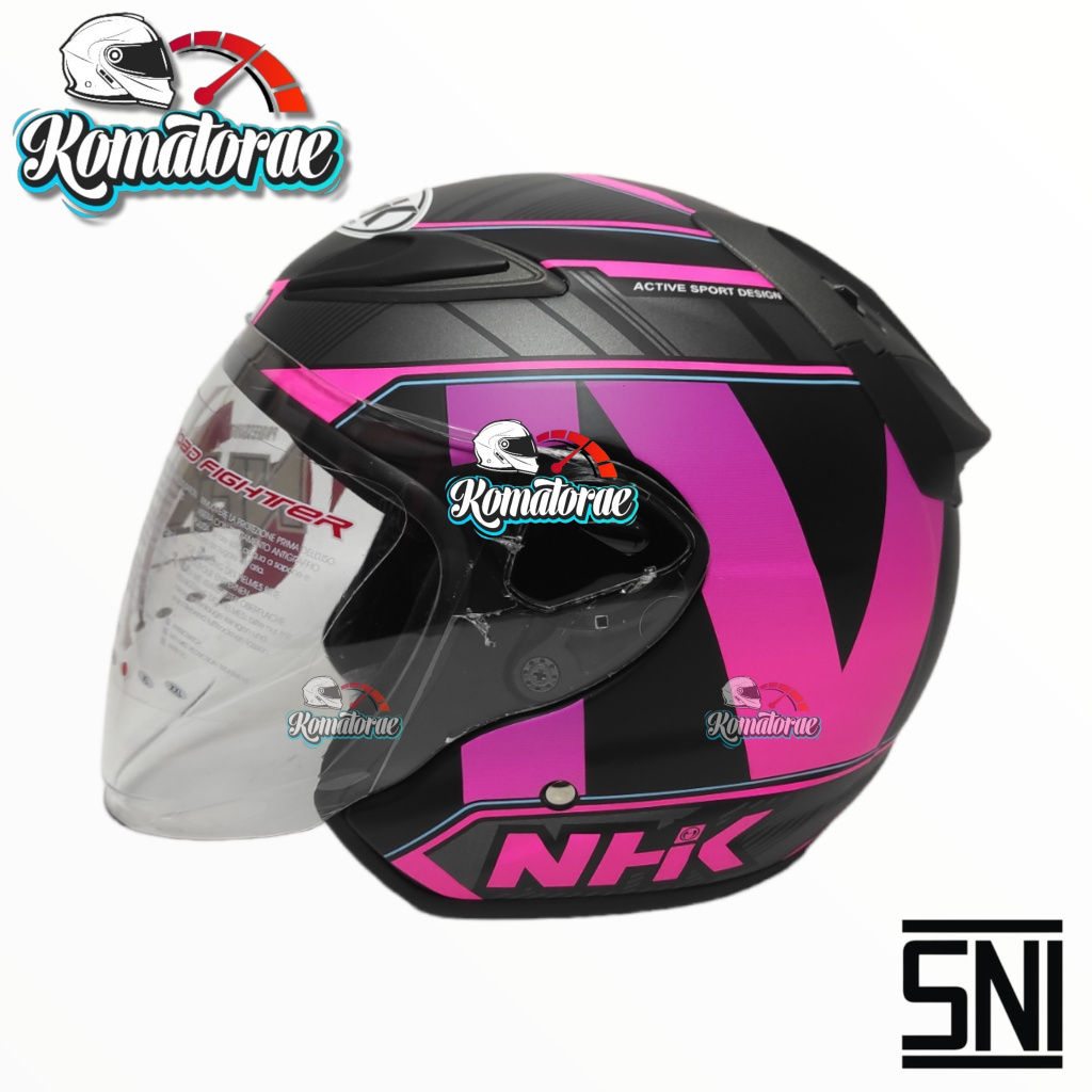Jual HELM NHK R6 WAVE BLACK PINK DOFF HALF FACE | Shopee Indonesia