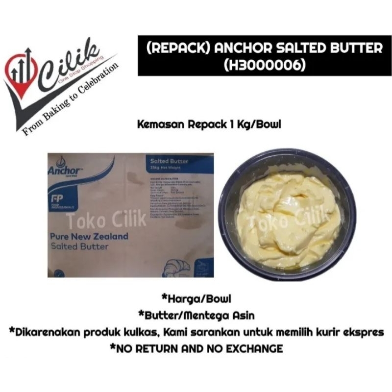 Jual repack anchor salted 1kg mentega bahan kue cookies roti kue ...