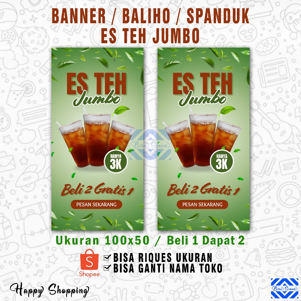 Jual Banner Spanduk ES TEH JUMBO Ukuran 50X100CM , BELI 1 DAPAT 2 ...