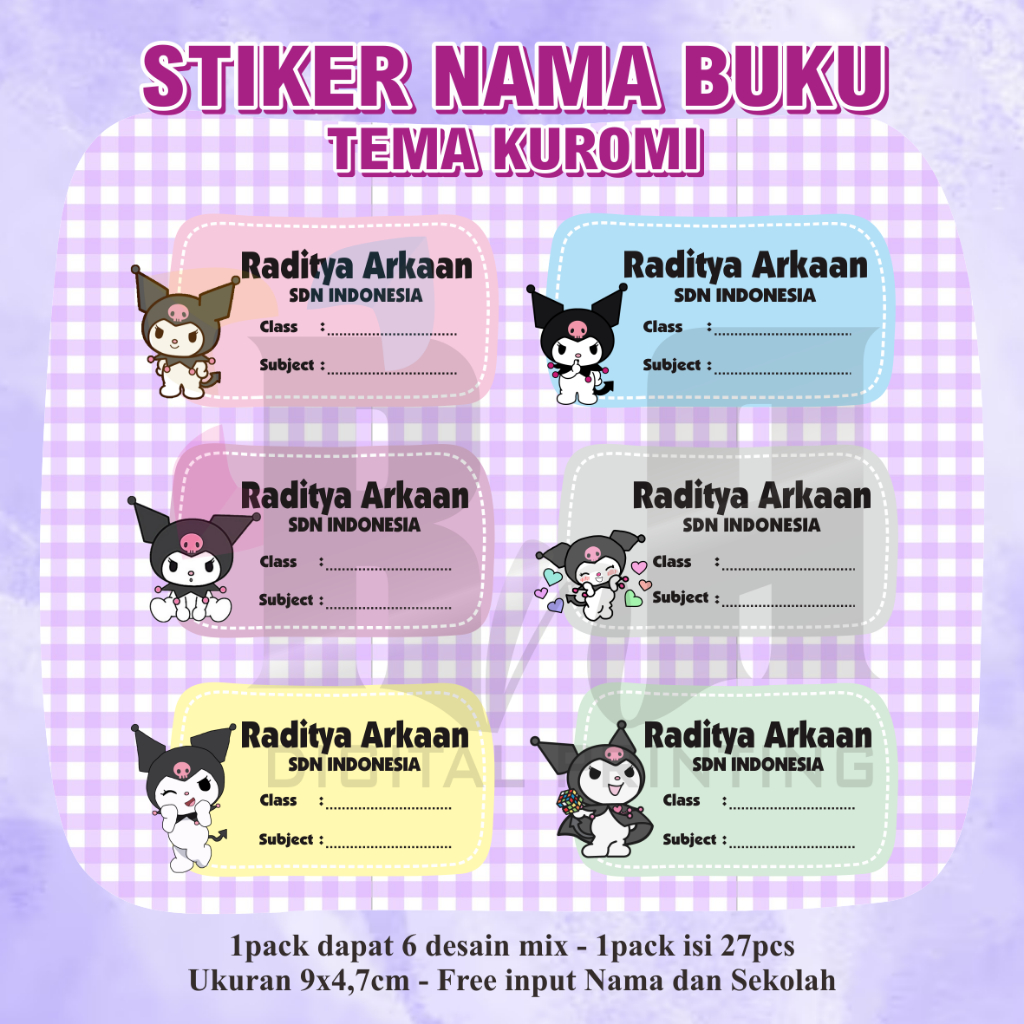 Jual Stiker Nama Mata Pelajaran Tema KUROMI | Shopee Indonesia