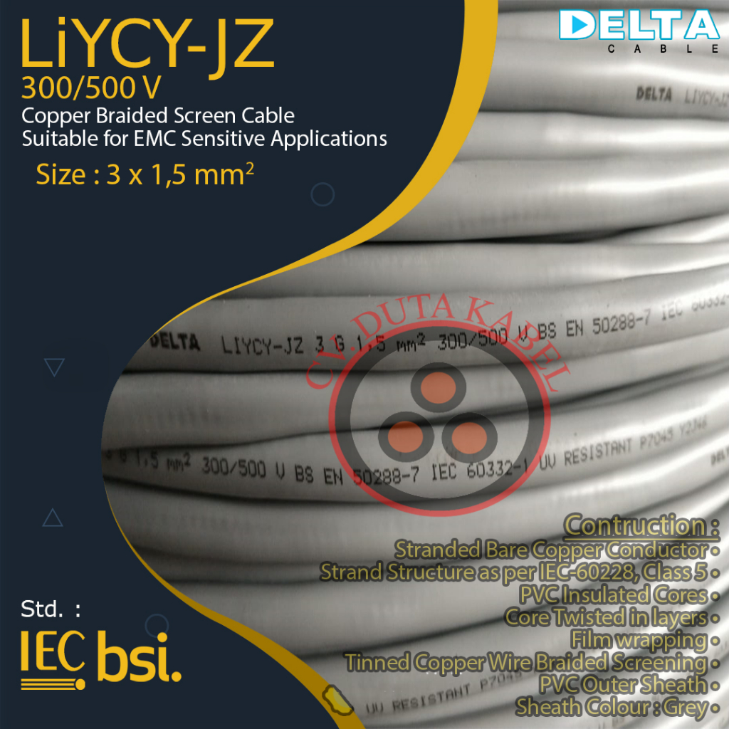 Jual Kabel LiYCY-JZ 3x1,5 mm2 DELTA /3x1,5mm2/3x1.5 mm2/3x1.5mm2/3 x 1 ...