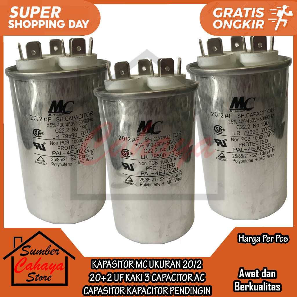 Jual Kapasitor Mc 20/2 20+2 Uf Kaki 3 Capacitor Ac Capasitor Ace Pendingin Kipas Outdoor Mesin ...