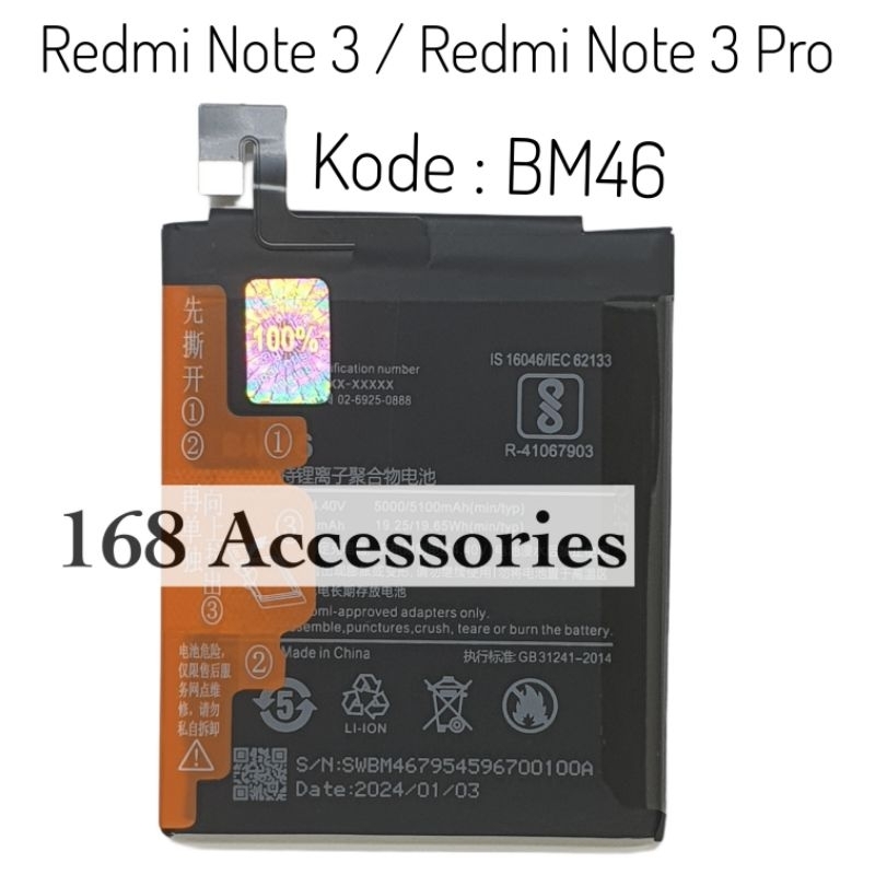 Jual Baterai Batre Redmi Note 3 / Redmi Note 3 Pro Batrai Xiaomi BM46 Redmi Note3 Pro Original ...