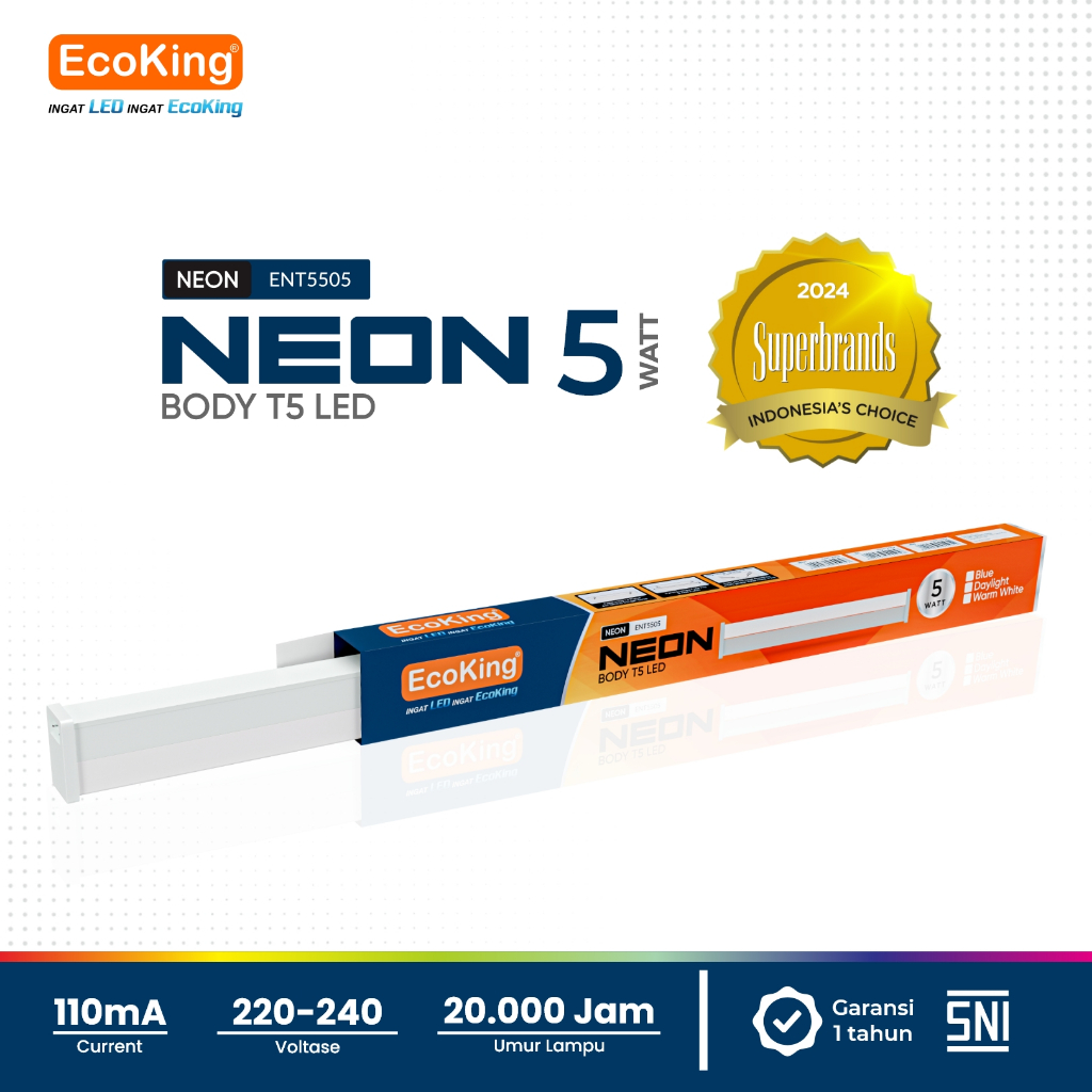 Jual EcoKing Lampu Tabung TL Tube Light LED NEON Body T5 5W 30cm Cahaya Putih / Kuning / Biru ...