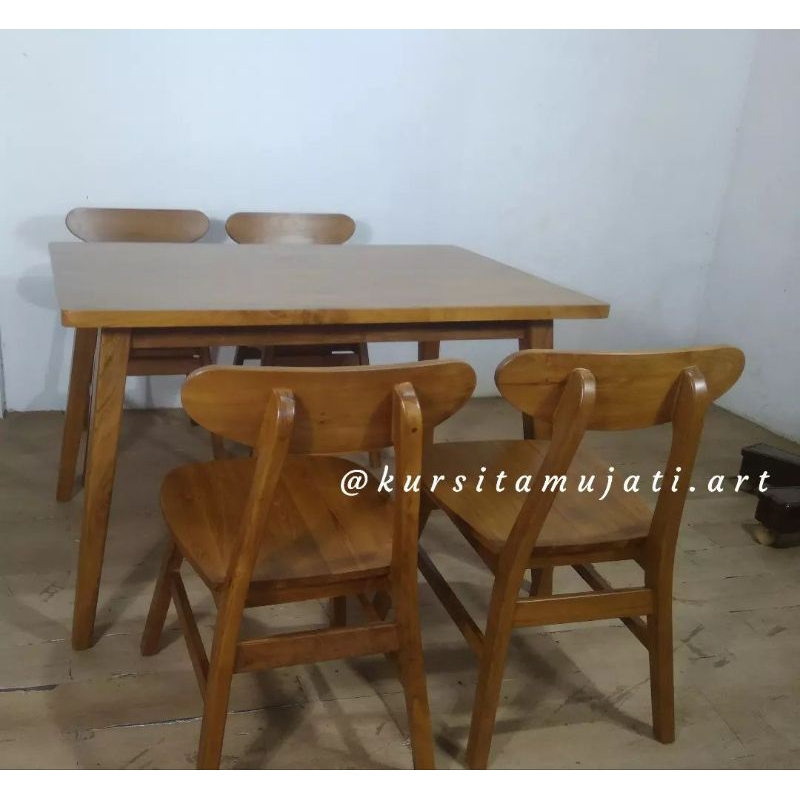 Jual MEJA MAKAN KAYU JATI TEBAL 3 CM meja makan set 4 kursi 1 meja | Shopee Indonesia