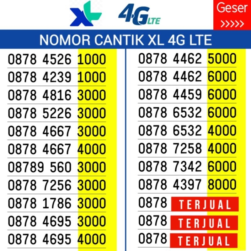 Jual Kartu Perdana Nomor Cantik XL 4G Couple 1000 2000 3000 4000 5000 6000 7000 8000 9000 000 ...