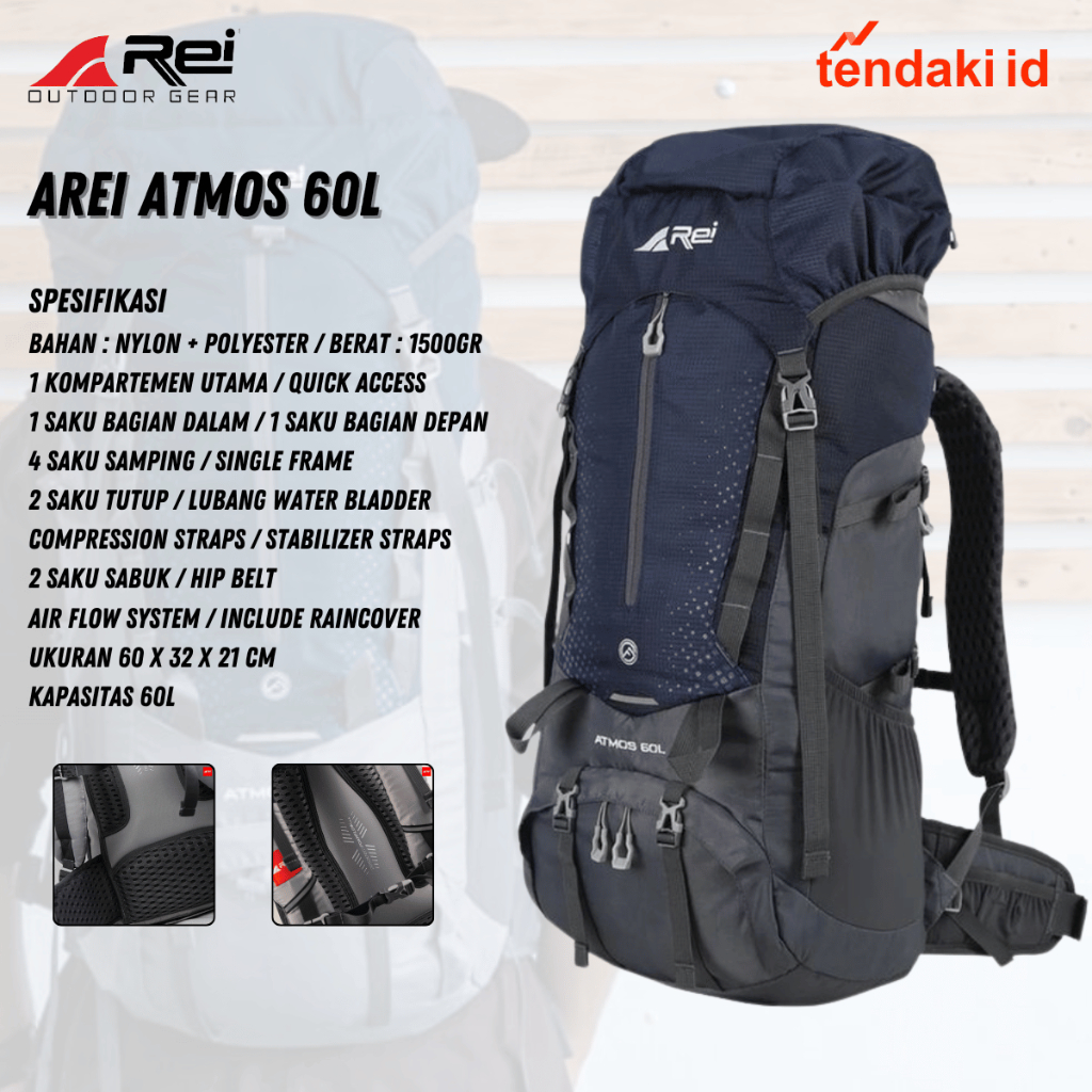 Jual Tas Gunung Arei Atmos 60L / Tas Ransel Arei Atmos 60L / Carrier Seven Summits Kapasitas 60L ...