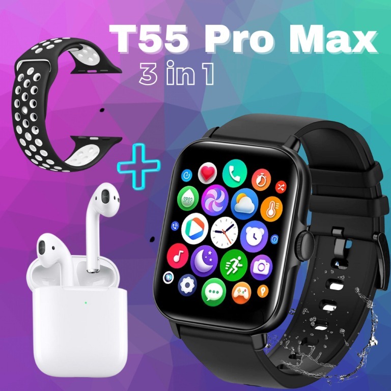 Jual Smartwatch T55 PRO MAX Jam Tangan Olahraga Pria Wanita free 2 Tali ...