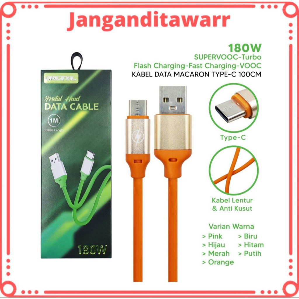 Jual KABEL DATA MACARON 180W 1 METER MICRO TIPE C LIGHTNING SUPERVOOC ...