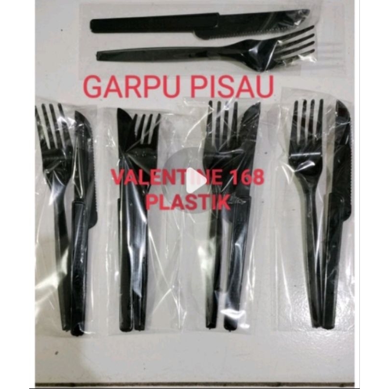 Jual isi 100 set steak garpu pisau plastik hitam bening steril higienis ...