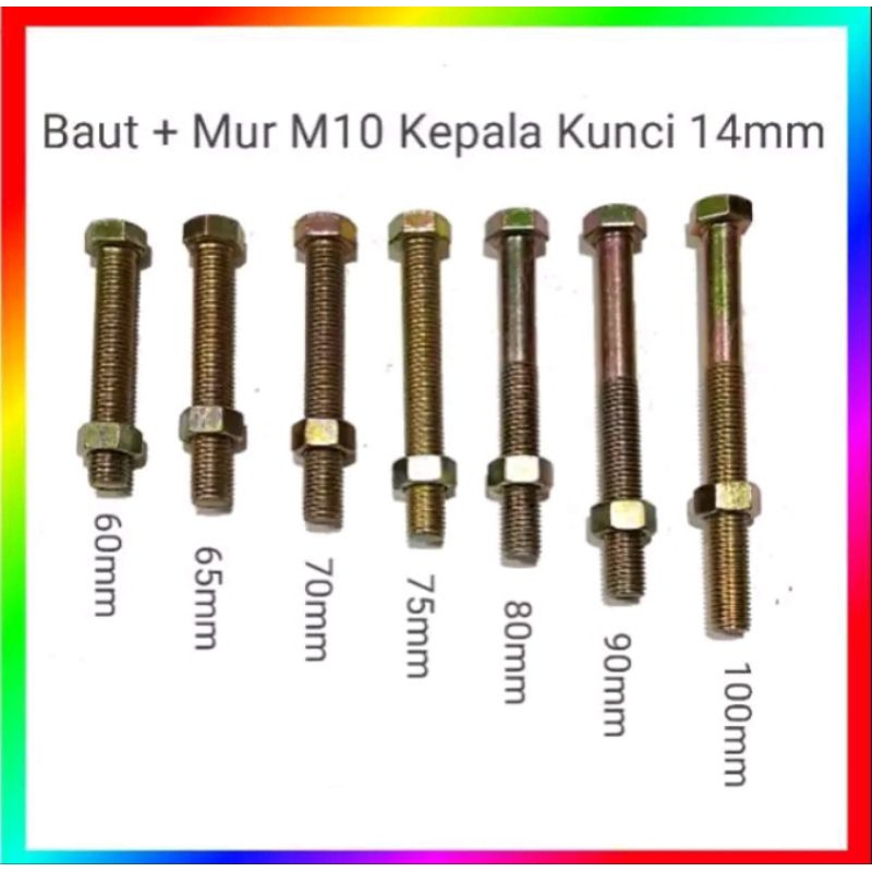 Jual (PAKET 10PCS) BAUT MUR KUNING M10X100 KUNCI 14 | Shopee Indonesia