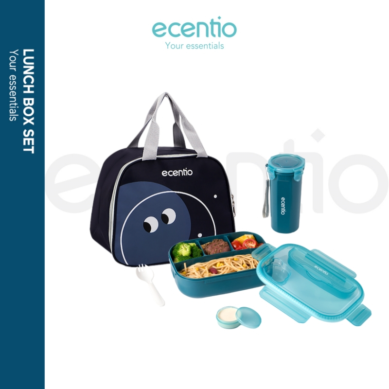 Jual ecentio 4 Grid 1200ml lunch box set/kotak makan anti tumpah/ Lunch Bag anak anak BPA free ...