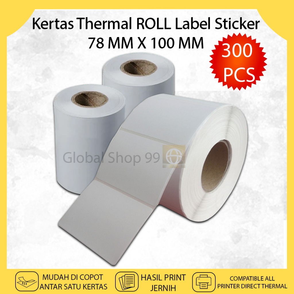 Jual Kertas Thermal Label Sticker 78x100 Isi 300 PCS LABEL CETAK RESI Onlineshop Struk Nota ...