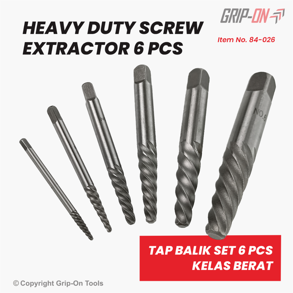 Jual Grip-On Heavy Duty Screw Extractor Tap Balik Kelas Berat Set 6 Pcs ...