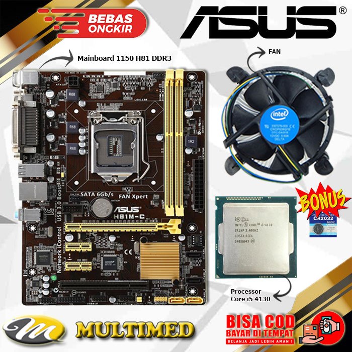 Jual Paket Motherboard Mainboard Mobo LGA 1150 H81 DDR3 + Core I3 4130 + FAN | Shopee Indonesia