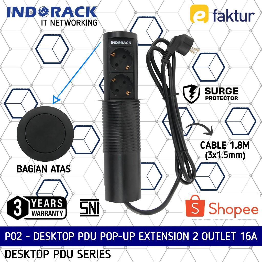 Jual PD02 - DESKTOP PDU POP UP INDORACK 2 OUTLET GERMANY SOCKET 16A ...