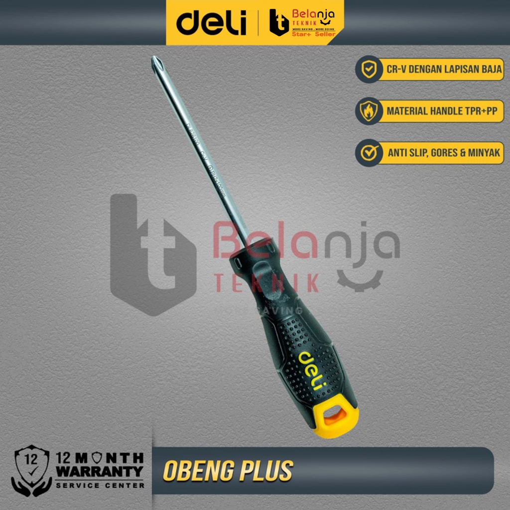Jual Deli Obeng Plus Gagang Karet PH2 X 100 mm Philips Screwdriver PH 2 ...