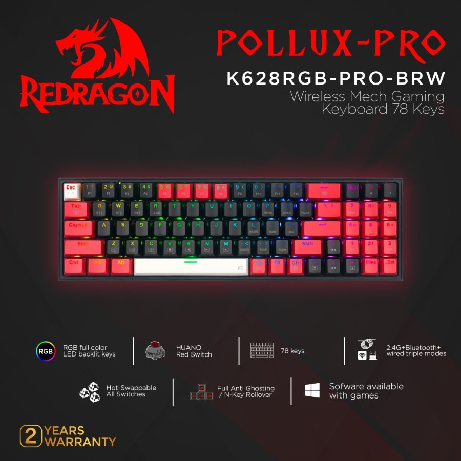 Jual Redragon Wireless Mech Gaming Keyboard 78 POLLUX PRO - K628RGB-PRO ...