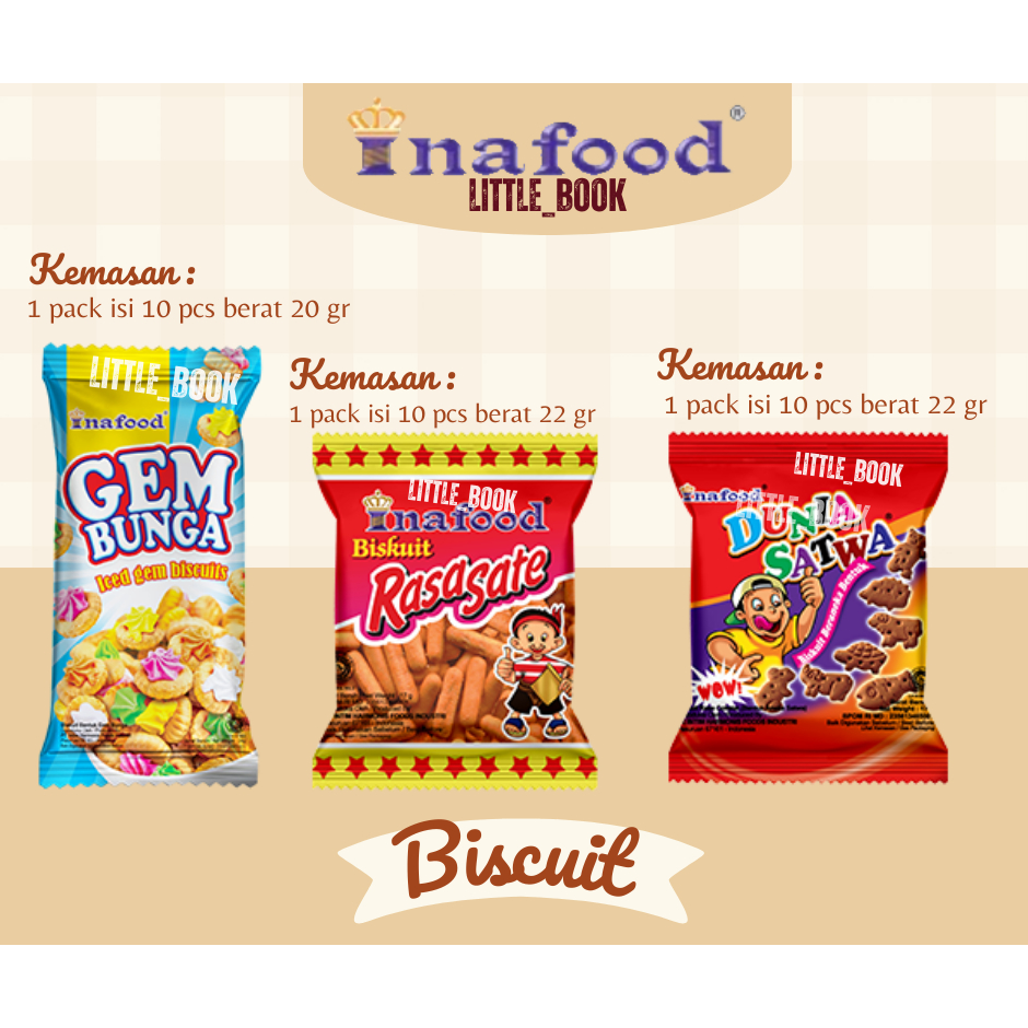 Jual InaFood Gem Bunga | Biskuit Dunia Satwa | Biskuit Sate 1 pack isi ...