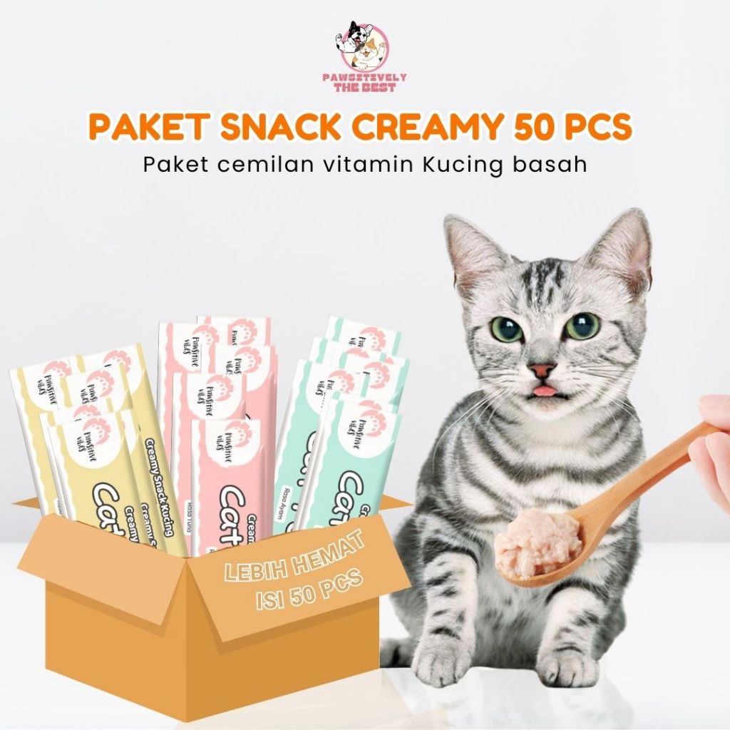 Jual PAKET Snack Creamy Kucing Isi 50 PCS - Cat Food - Paket Cemilan ...