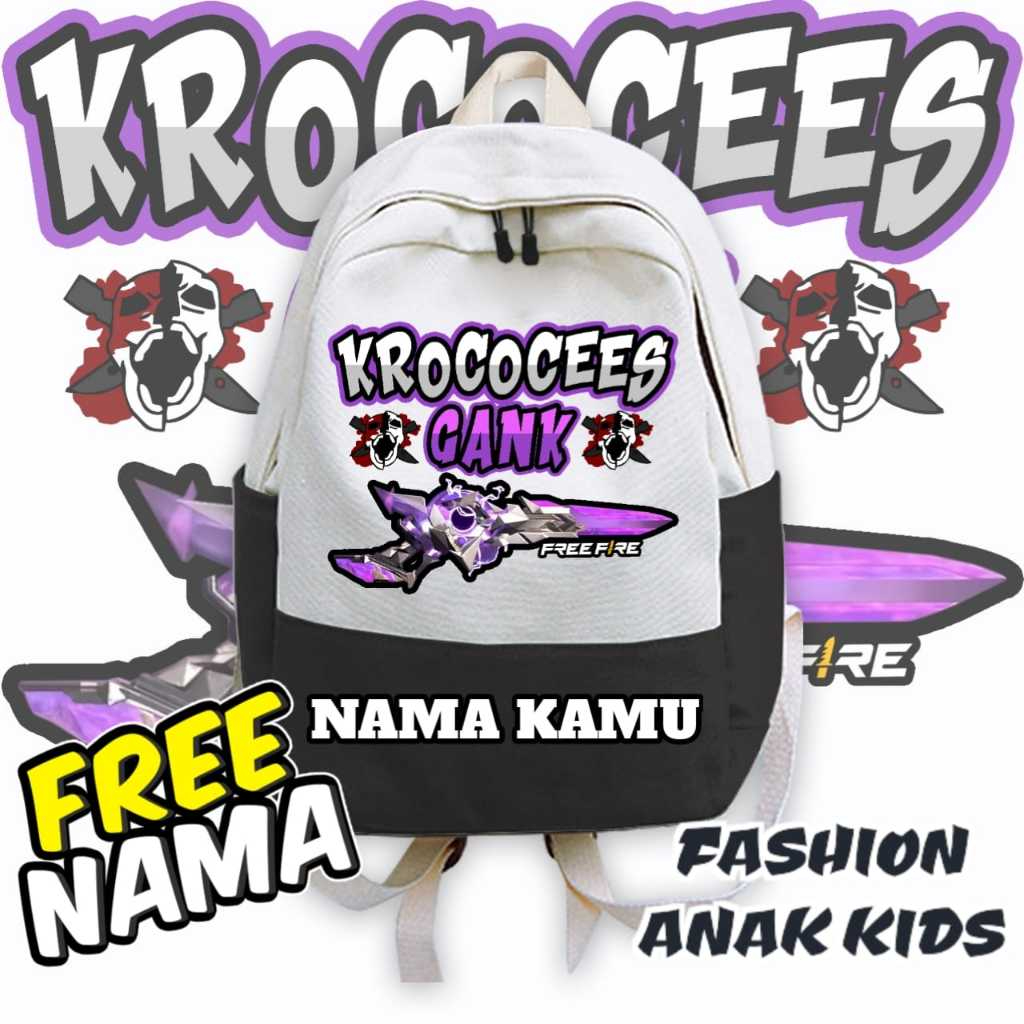 Jual (FREE NAMA) TAS RANSEL SEKOLAH ANAK SD/TK FREE FIRE KROCO CEES ...
