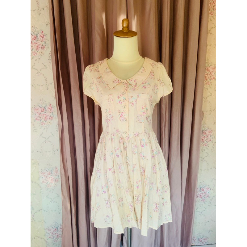 Jual preloved mini dress bunga furing kancing depan | Shopee Indonesia