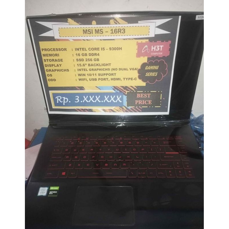 Jual LAPTOP GAMING MURAH MSI MS - 16R3 / CORE I5 / 16 / 256 / SINGLE ...