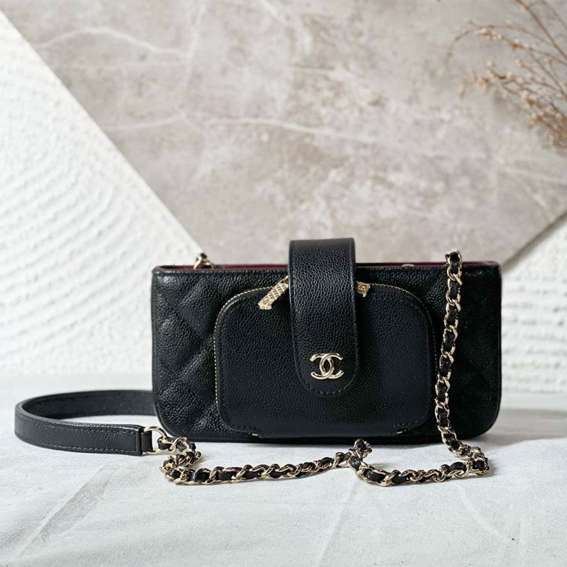 Jual Original CHNL Phone Holder Crossbody Bag in Caviar with Chain ...