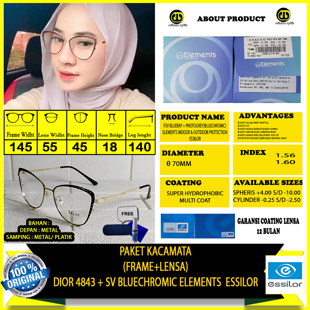 Jual Paket Kacamata Lensa Elements Essilor Original 4843 | Shopee Indonesia