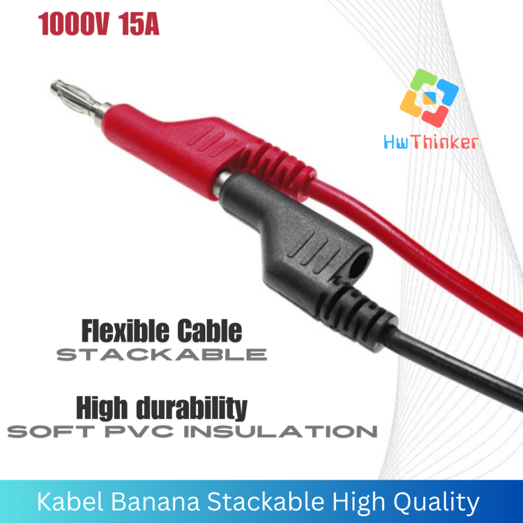 Jual Kabel Banana Test Lead Probe 4mm 1000V 15A Soft PVC Stackable High ...