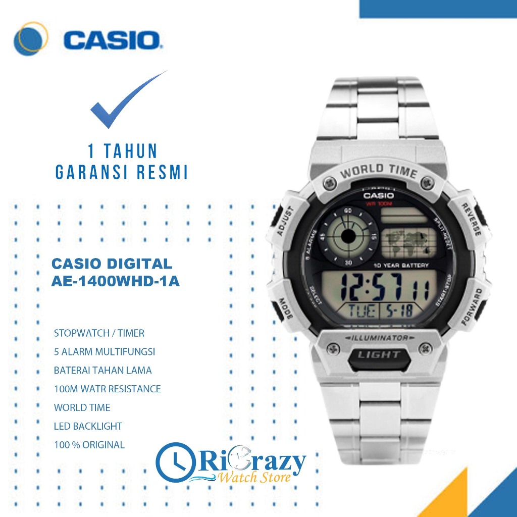 Jual [ PROMO ] Jam Tangan Pria Casio AE-1400WHD-1A Digital Stainless Steel Original Garansi ...