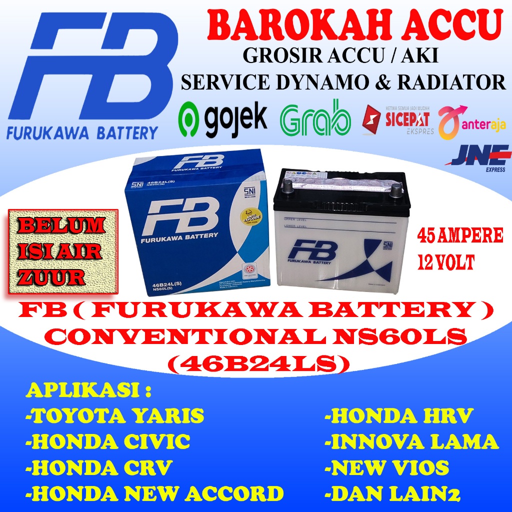 Jual AKI MOBIL FB FURUKAWA BATTERY CONVENTIONAL NS60LS / 46B24LS , 45 AH | Shopee Indonesia