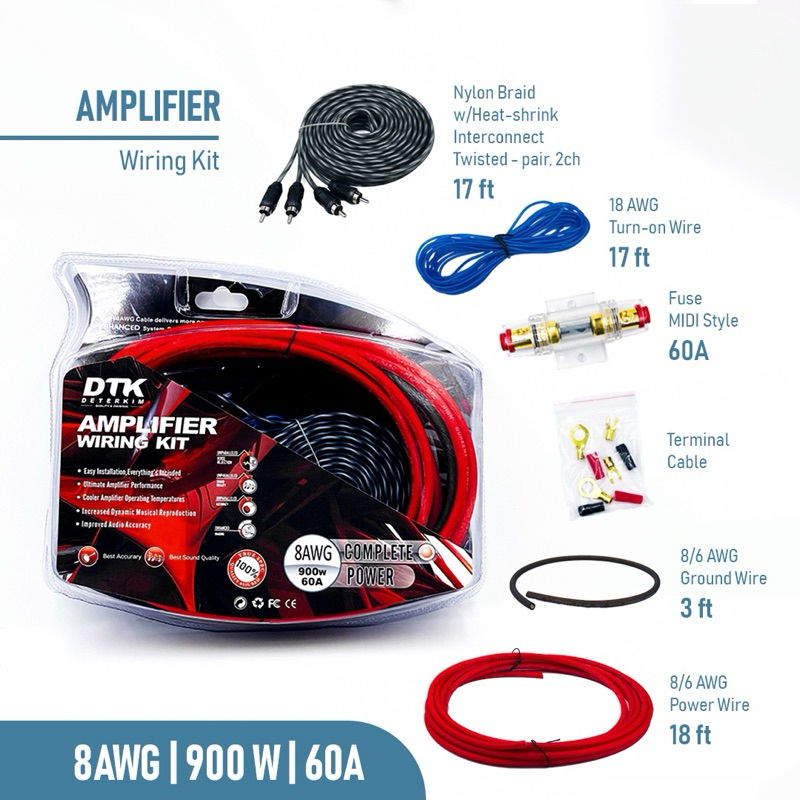 Jual Kabel Set Power Wiring Kit Amplifier 8Awg 900W 60A | Shopee Indonesia