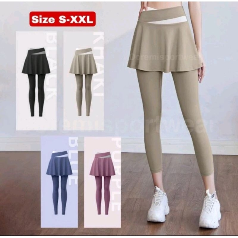 Jual Legging rok wanita senam olahraga jumbo terbaru//legging set rok Termurah//Legging rok ...