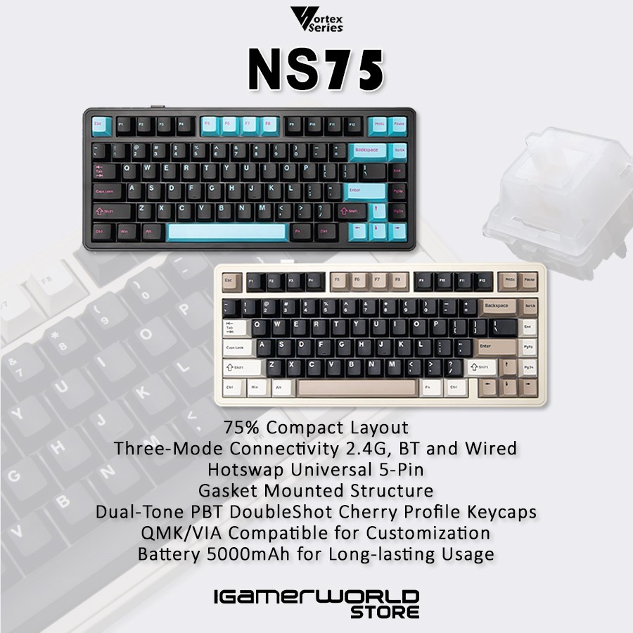 Jual VortexSeries NS75 QMK/VIA 75% Wireless Tri Mode Gaming Keyboard ...