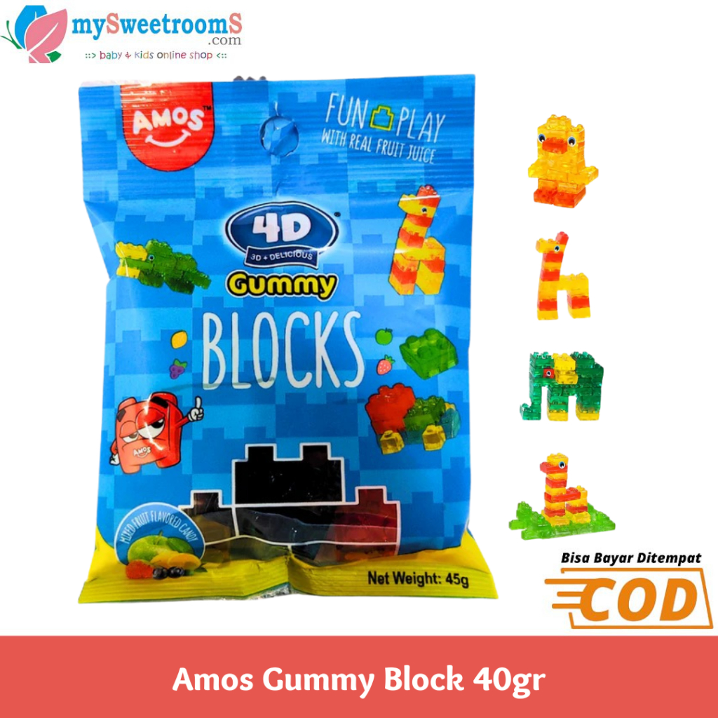 Jual Amos Gummy Candy Blocks 40GR / Permen Lunak / Permen Jelly 4D ...