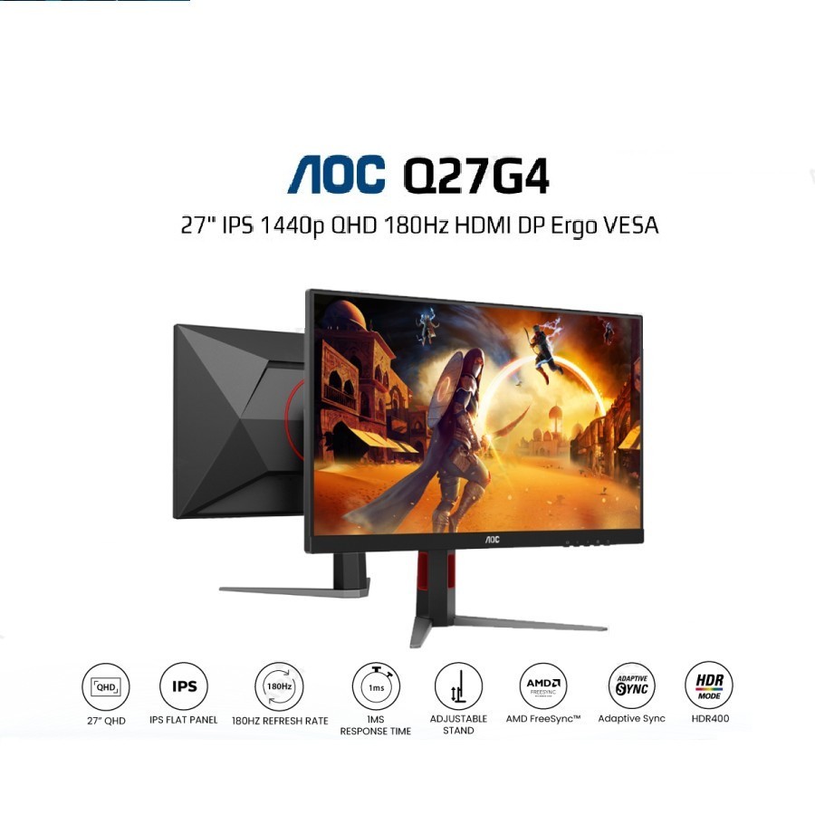 Jual AOC Q27G4 27 Inch Gaming Monitor - QHD IPS 180HZ 1ms HDMI DP ERGO ...