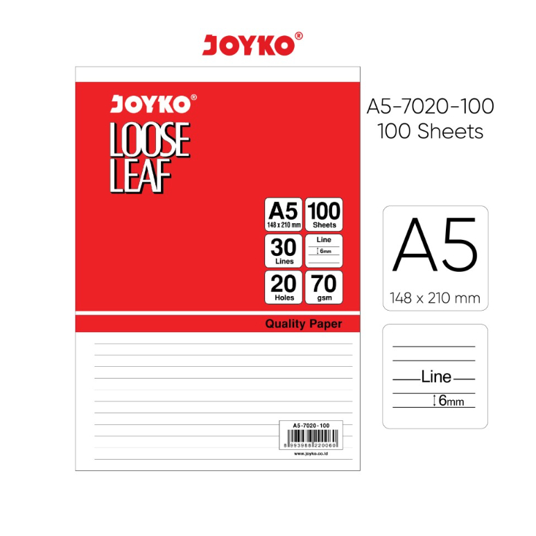 Jual Loose Leaf A5 Isi Kertas File Binder Joyko A5-7020 Harga 1 Pak isi 100 Lembar | Shopee ...